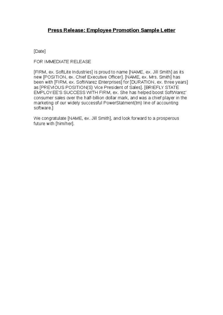 Sample Employee Promotion Letters - Word Excel Samples