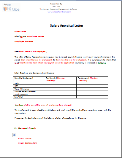 10+ Editable Appraisal Letter Formats - Word Excel Samples