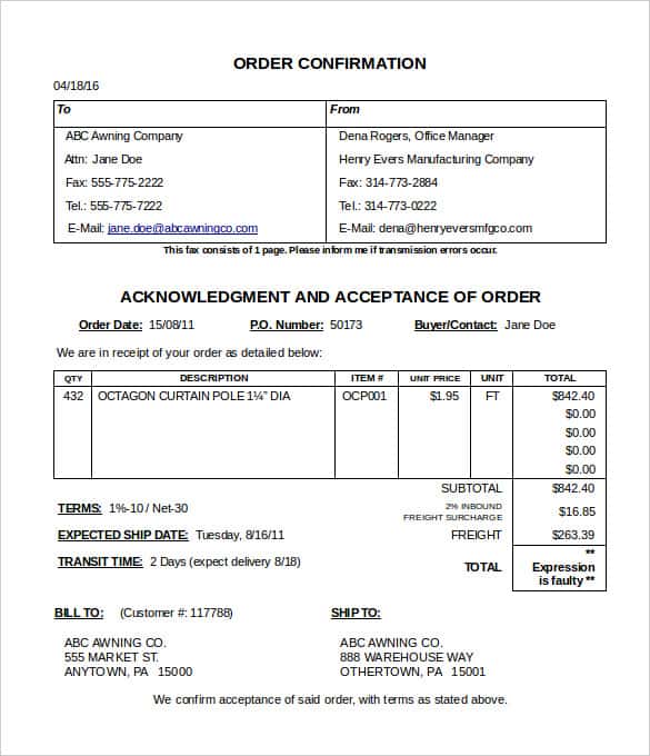 9+ Order Confirmation Templates Word Excel - Word Excel Samples 9+ Order Confirmation Templates Word Excel - Word Excel Samples