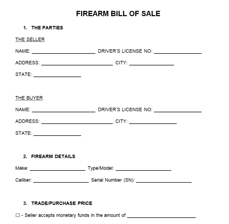 20+ Practical Firearm Bill Of Sale Templates - Word Excel Samples