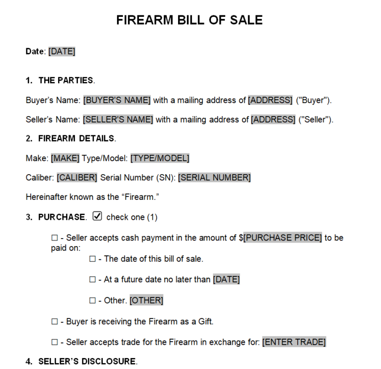 20+ Practical Firearm Bill Of Sale Templates - Word Excel Samples